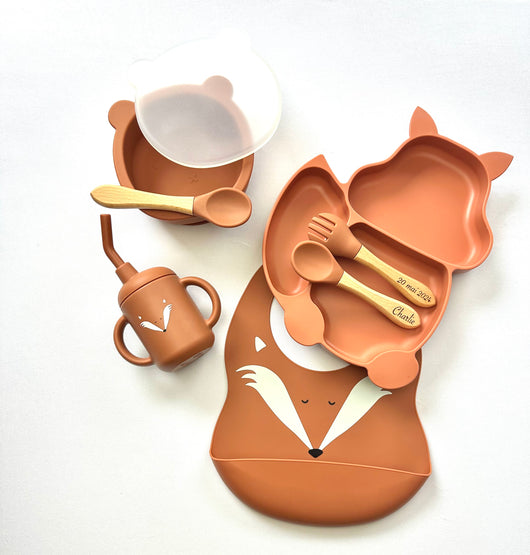Coffret repas bébé personnalisé en silicone – assiette ventouse, bavoi ...